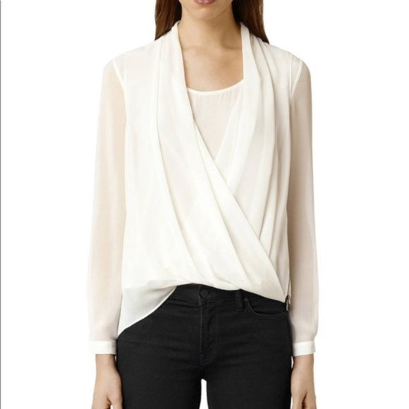 All Saints | Tops | New All Saints Abi Silk Surplice Layered Drape ...